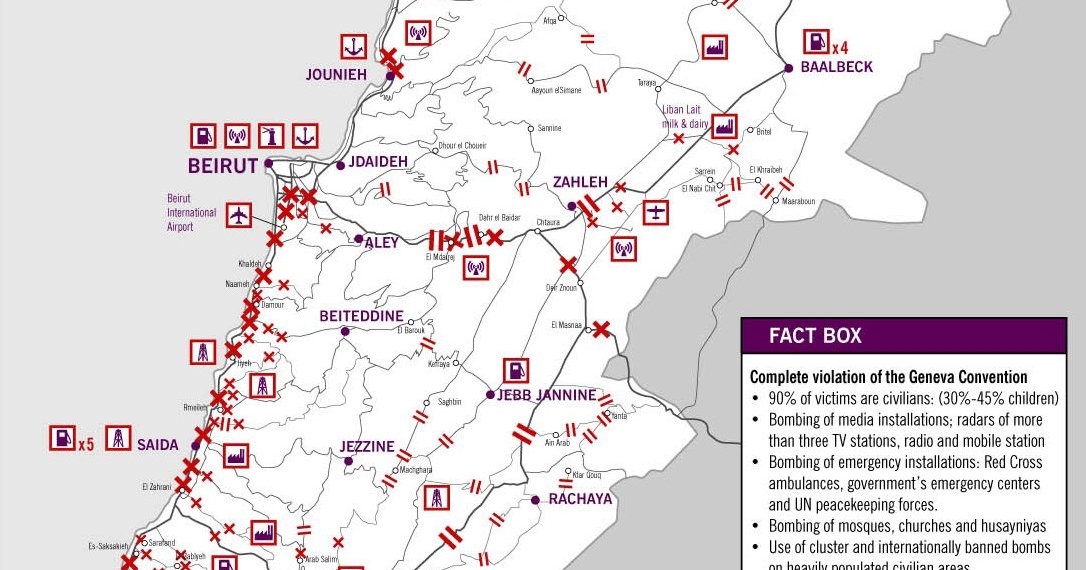 Official Lebanese govt. maps of bombing intensity and targets ...